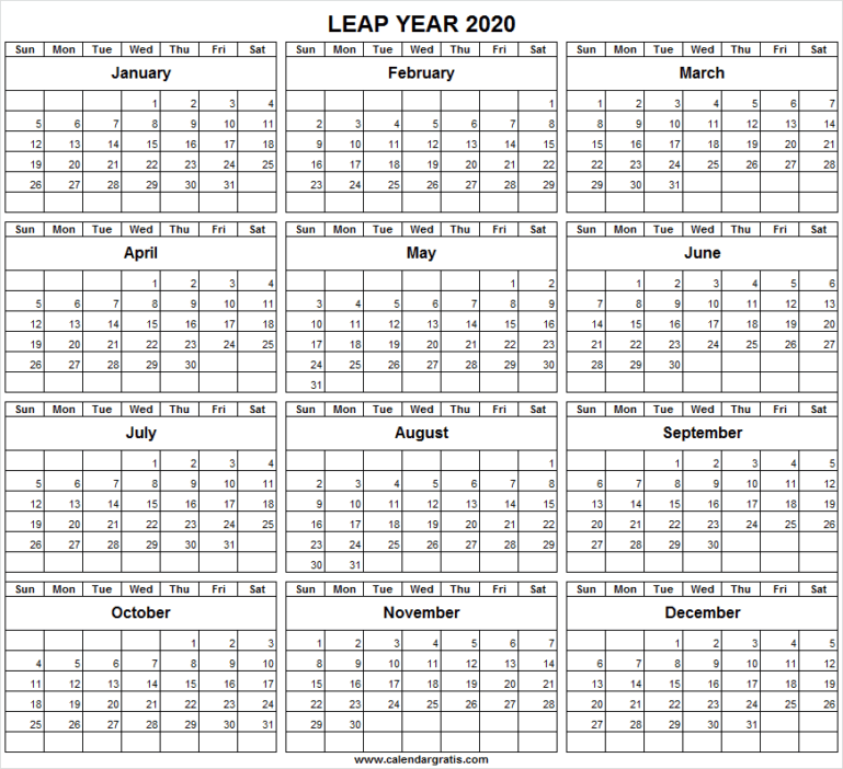 Leap Year 2020 Calendar - 366 Days | List of Leap Year 2020, 2024, 2028