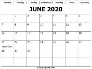 Printable June 2020 Calendar Template | Holidays in USA, UK, Australia