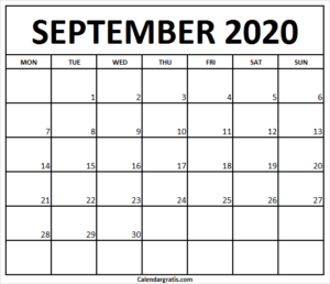 Printable September 2020 Calendar Holidays | Workout Planner Template