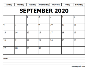 Printable September 2020 Calendar Holidays | Workout Planner Template