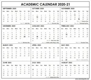 2020-2021 School Calendar Template | Academic Calendar 2020/21