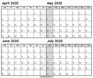 April May 2020 Calendar Printable Template | June July Holidays Calendar