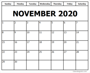 Printable November 2020 Calendar Template | Holidays in United States