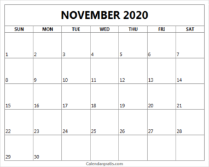 Printable November 2020 Calendar Template | Holidays in United States