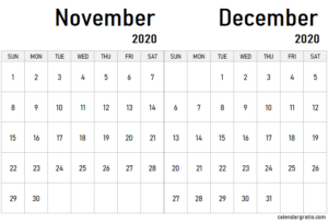November December 2020 Calendar Template | January February 2021