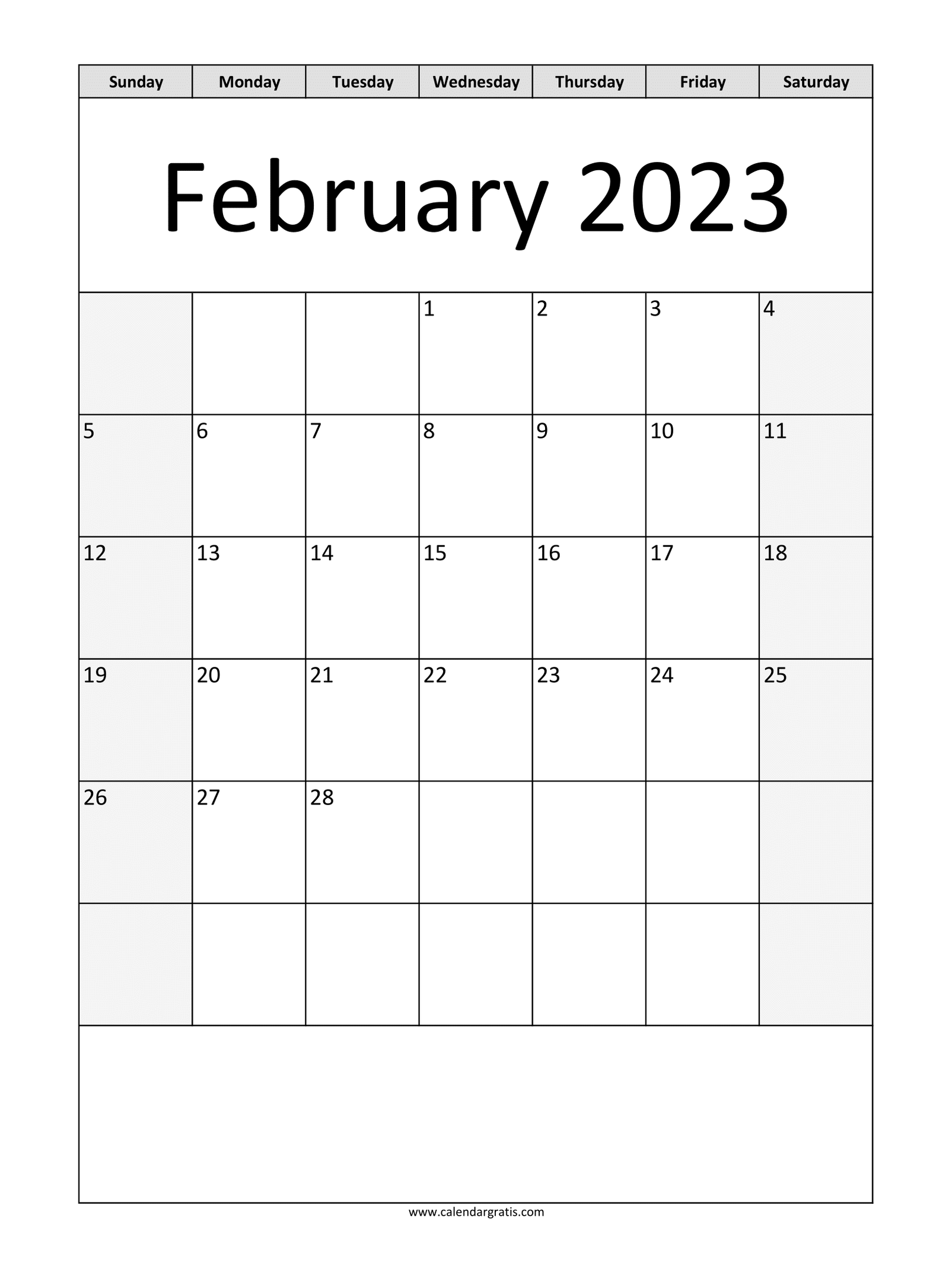 February 2023 Calendar A4 Printable Template Vertical Layout Calendar February 2023 Calendar A4 Printable Template Vertical Layout Calendar
