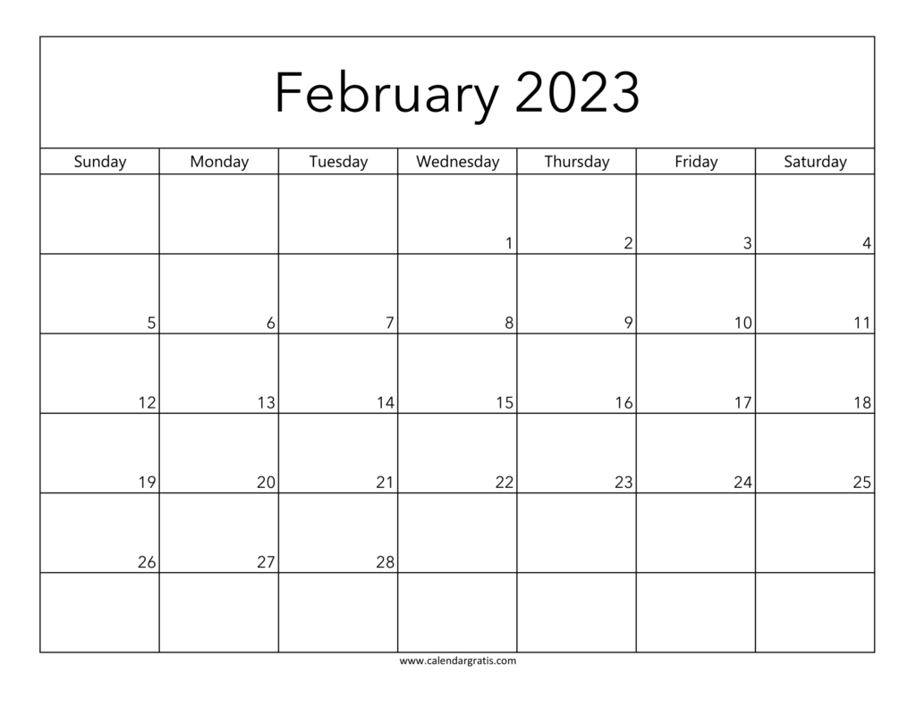Printable February 2023 Calendar Template Free | Sunday to Saturday