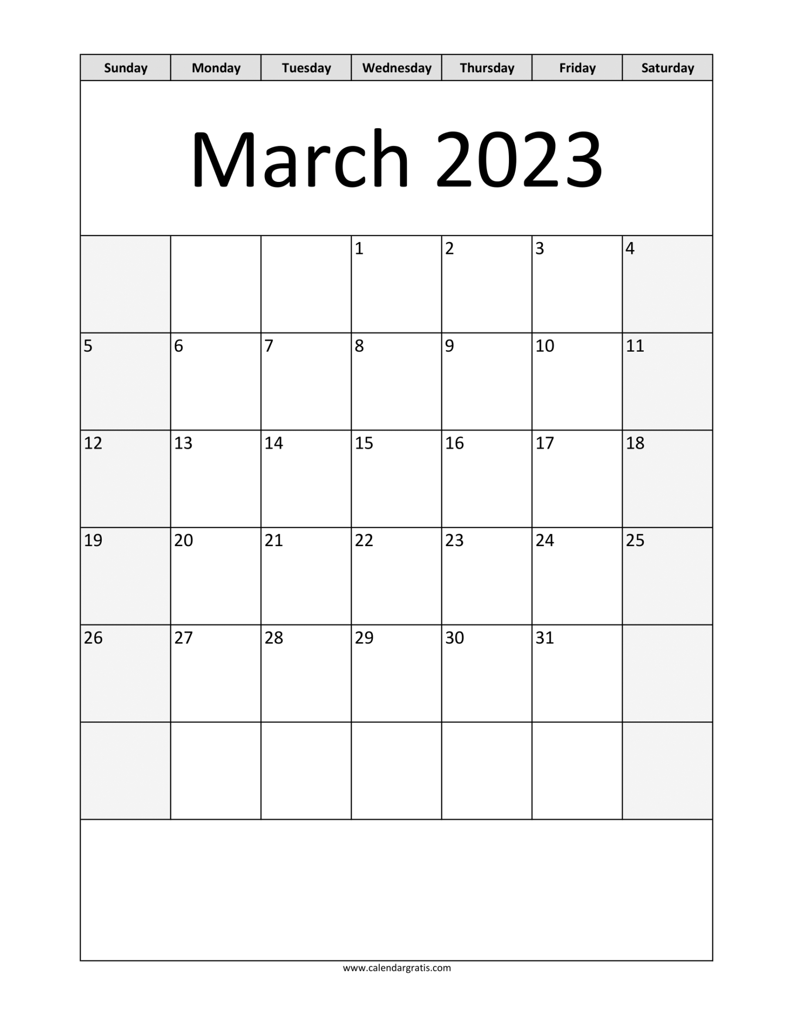 March 2023 Calendar A4 Printable Template | Vertical Layout Calendar