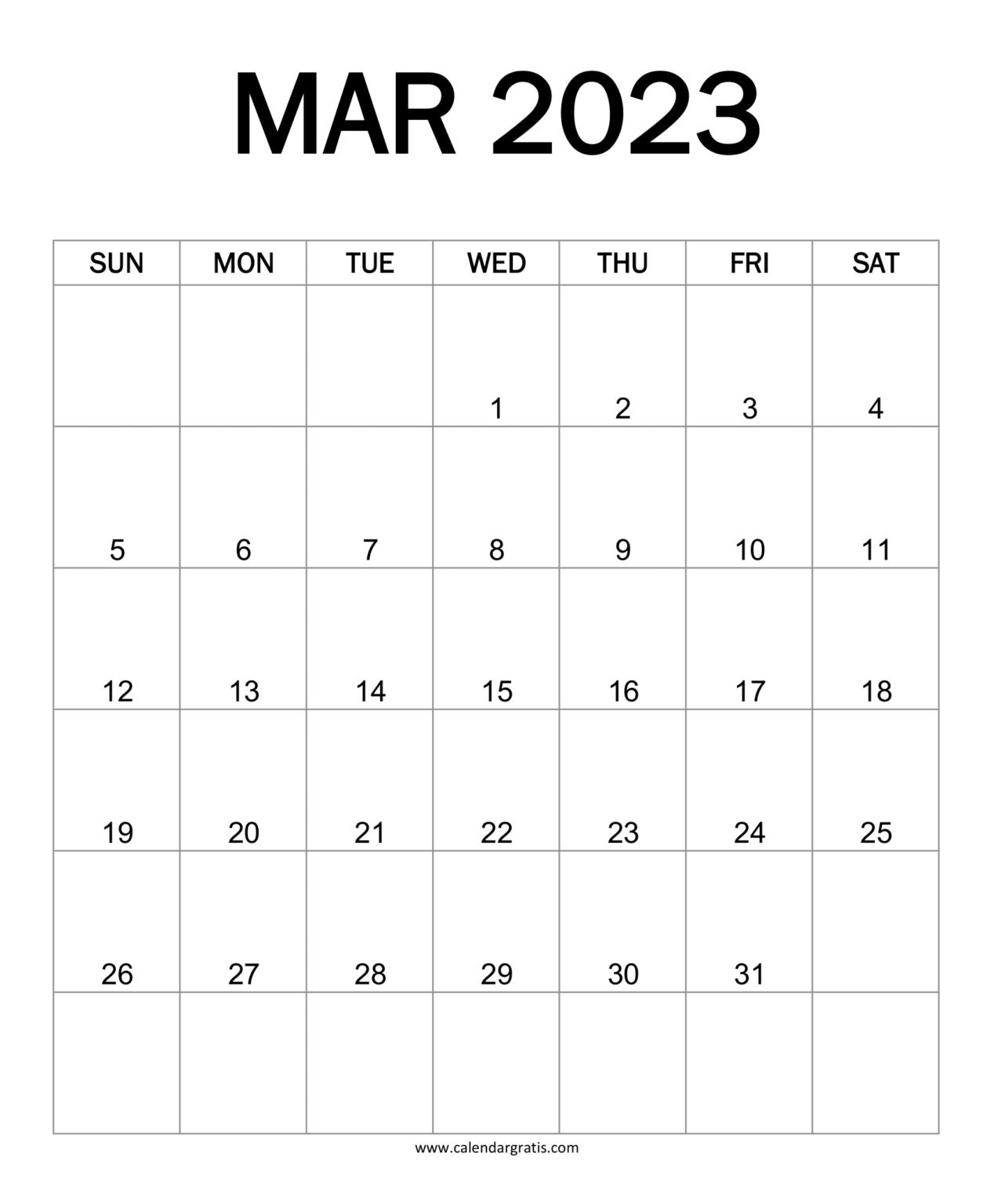 Printable March 2023 Calendar Template with Portrait & Landscape Format
