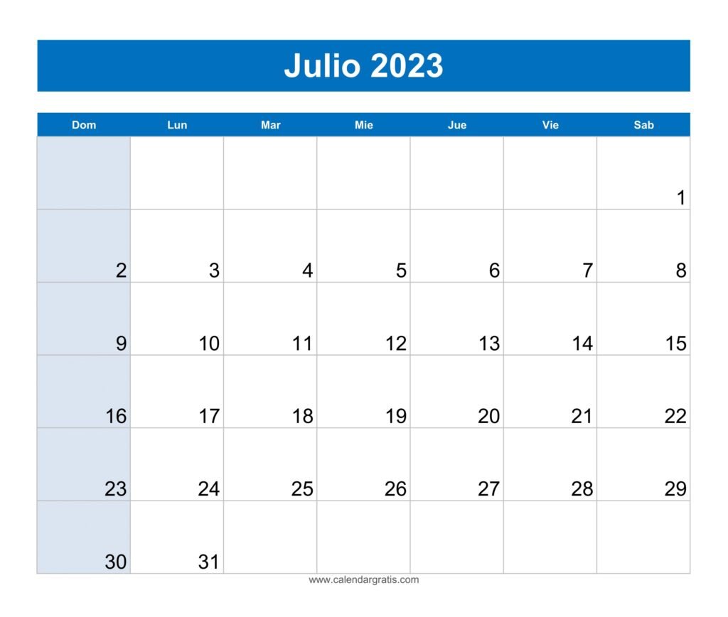 Descargar Calendario Julio 2023 Para Imprimir Gratis