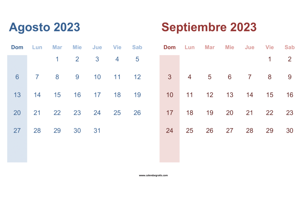 Calendario Agosto Y Septiembre 2023