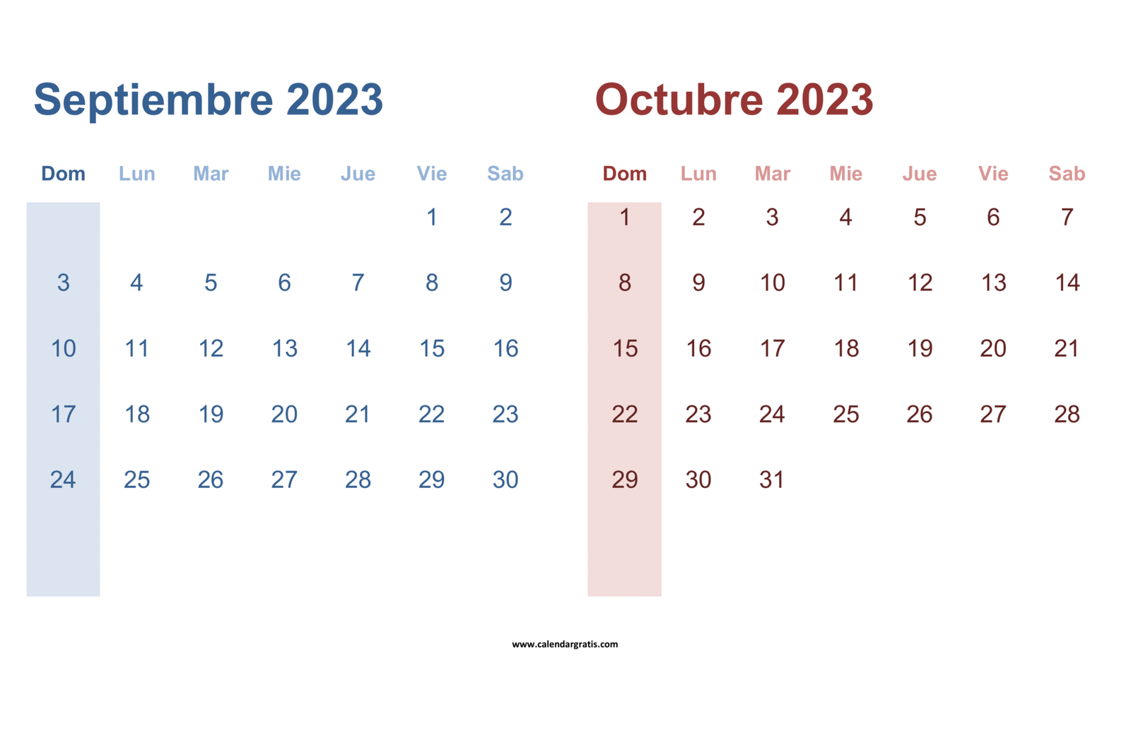 Calendario Septiembre Octubre 2023