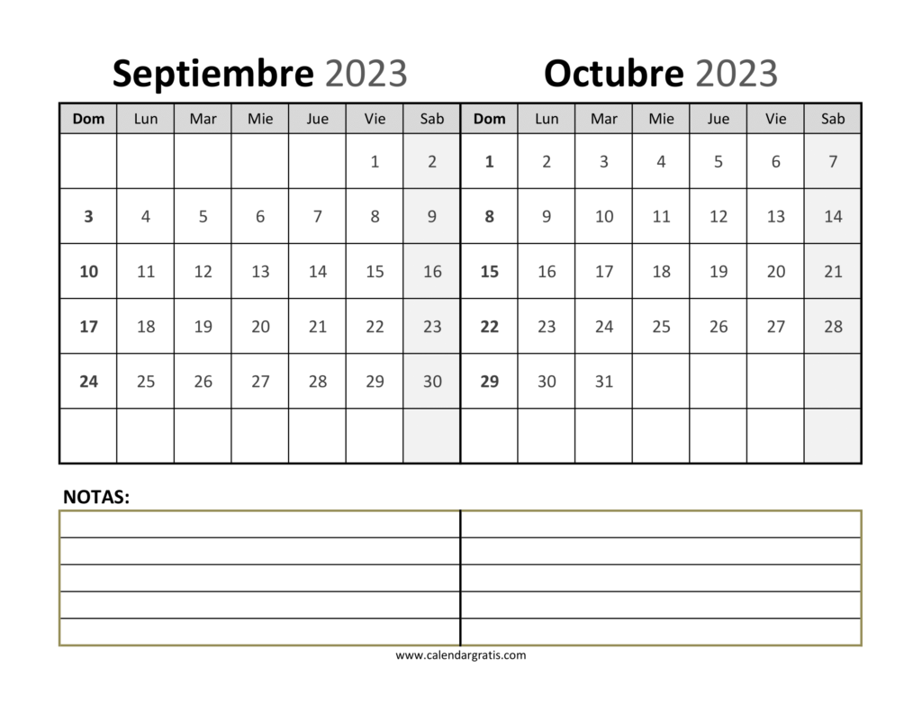 Calendario Septiembre y Octubre 2023 Calendario Septiembre y Octubre 2023