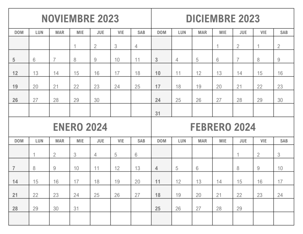 Calendario Noviembre Diciembre 2023 Enero Febrero 2024 Calendario Noviembre Diciembre 2023 Enero Febrero 2024