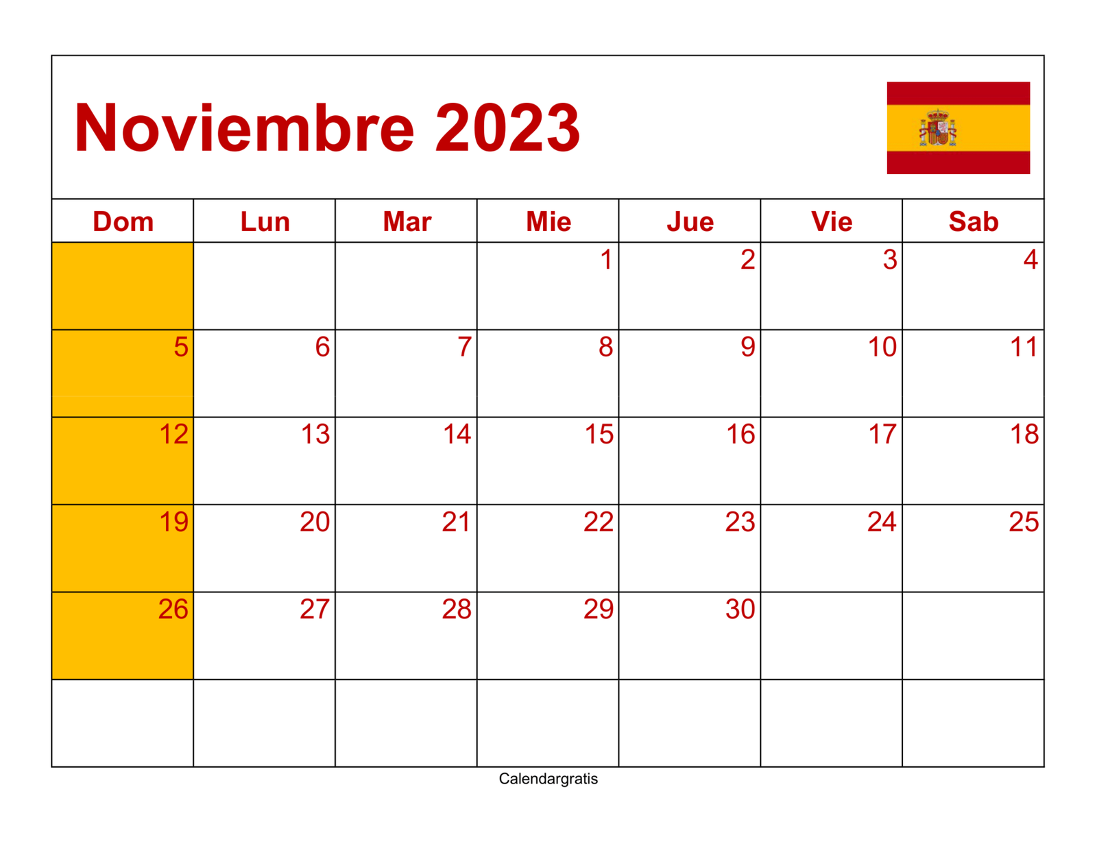 Calendario Noviembre 2023 España