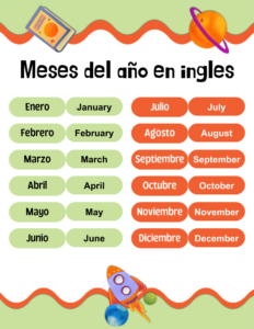 Imagenes de los Meses del Año en Ingles y Español para Niños