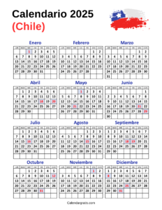 Calendario Chile 2025 con feriados para imprimir (Excel, PDF Y PNG)