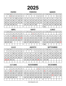 Calendario Perú 2025 con feriados para imprimir (Excel, PDF y PNG)