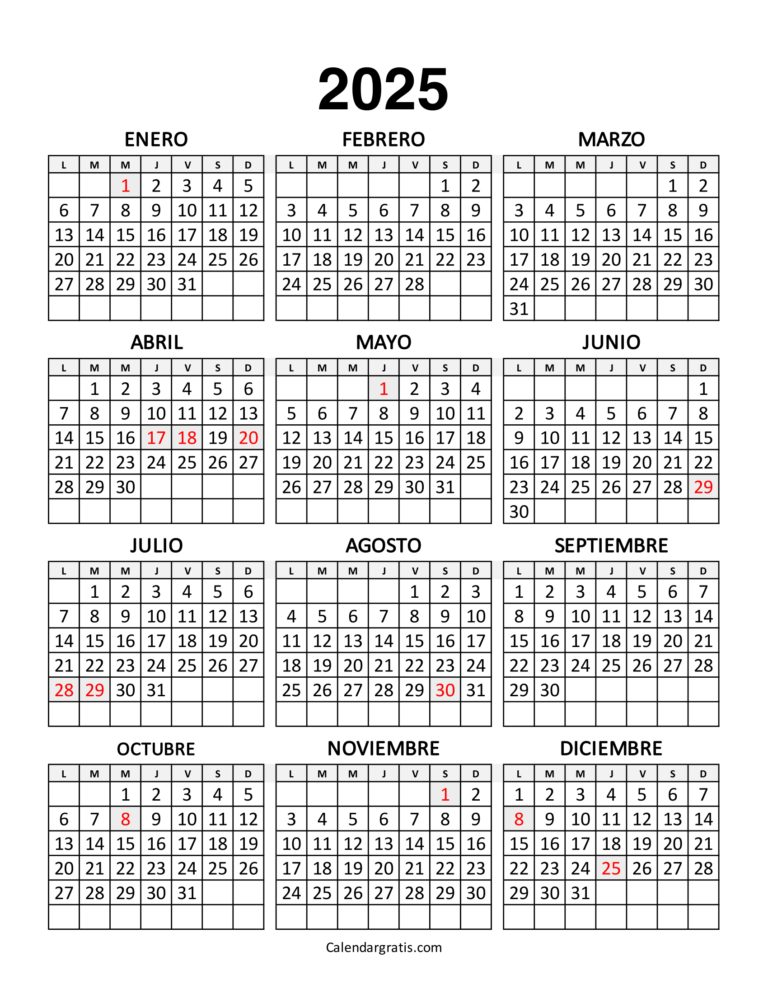 Calendario Perú 2025 con feriados para imprimir (Excel, PDF y PNG)