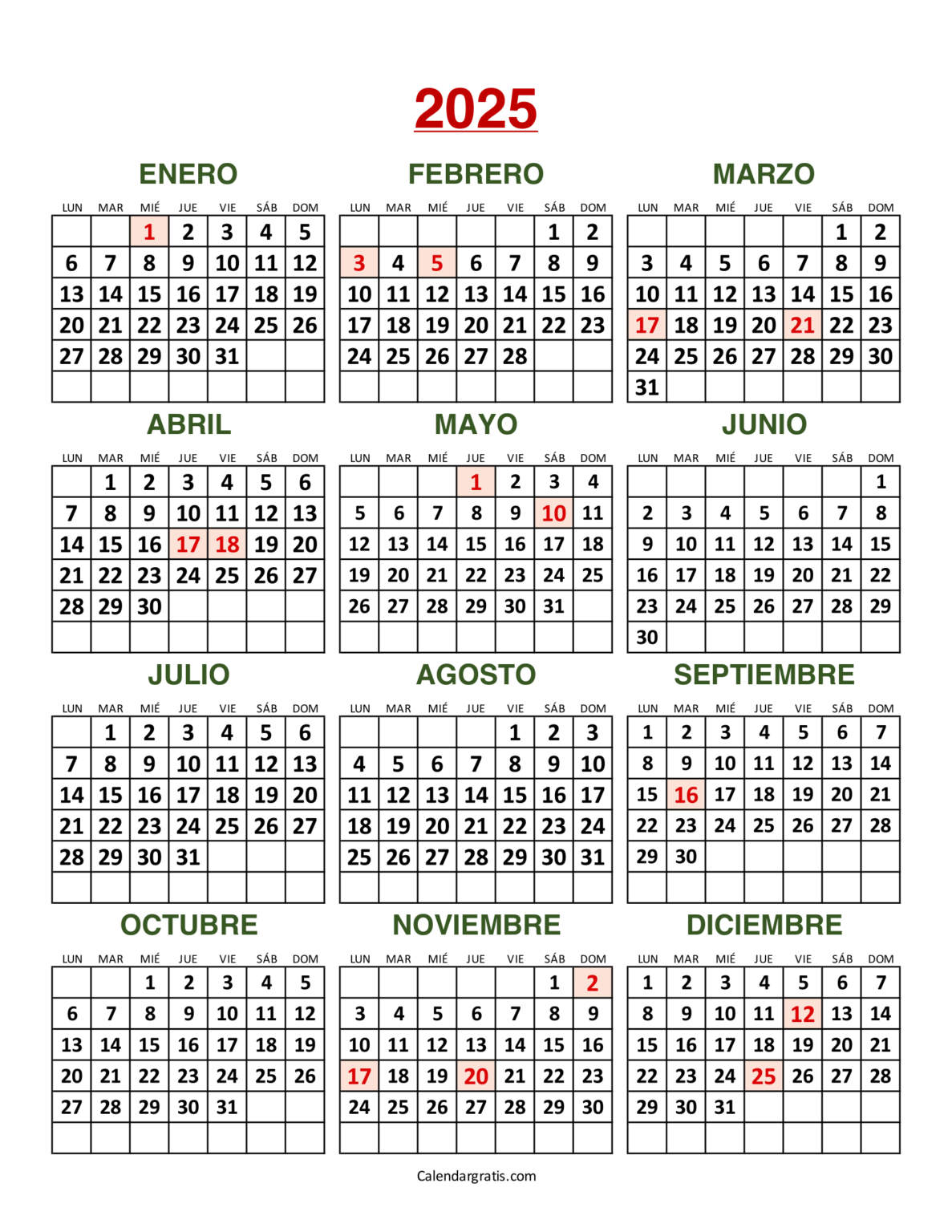 Calendario Días Festivos México 2025 – KFDRBG