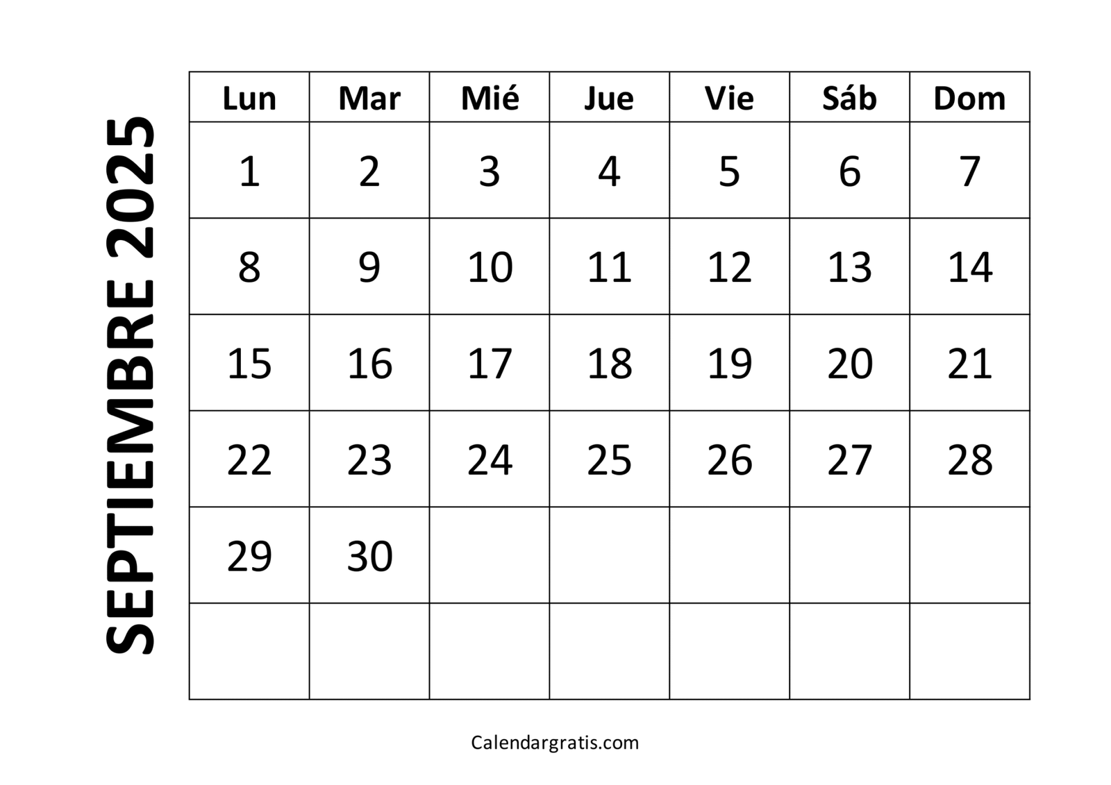 calendario septiembre 2025 para imprimir gratis