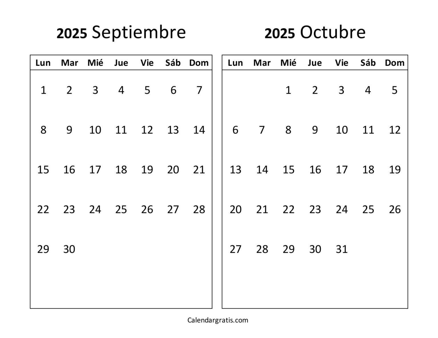 calendario septiembre octubre 2025 para imprimir gratis